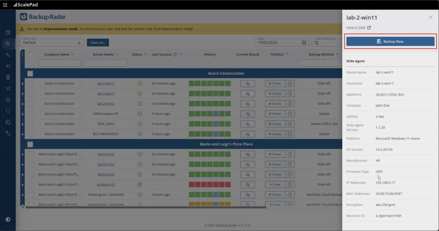 Backup Radar + Slide | ScalePad